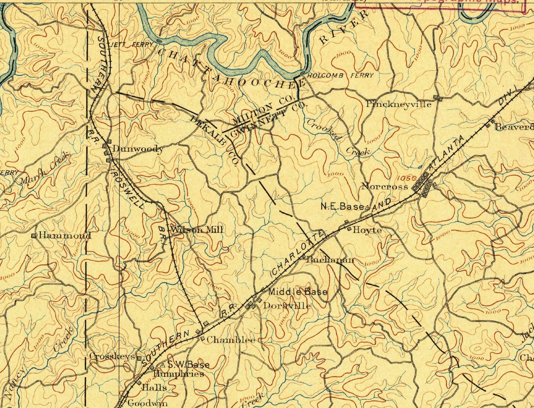 1895 map of Atlanta and surrounding areas – "A ship defines the ocean"